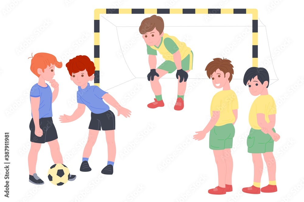 Happy children playing sport game. Boy and girl doing physical exercise ...