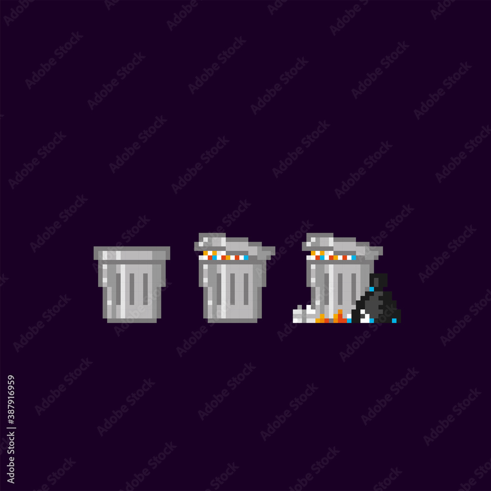 Trash can, urn. Pixel art icon set. Element design for logo, stickers ...