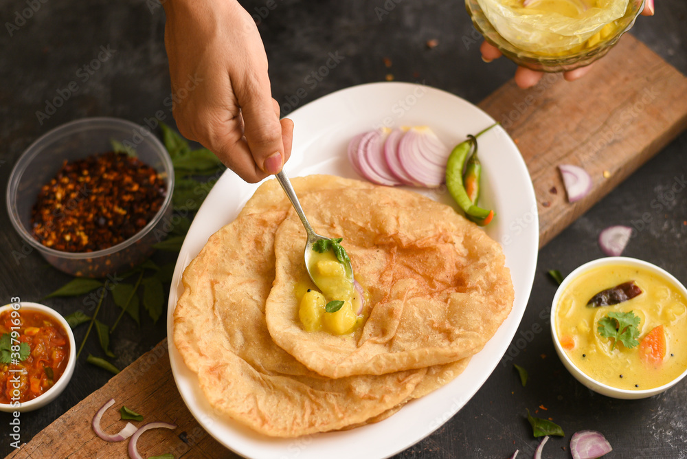 Puri Bhaji North India Poori is breakfast food a deep fried bread made ...