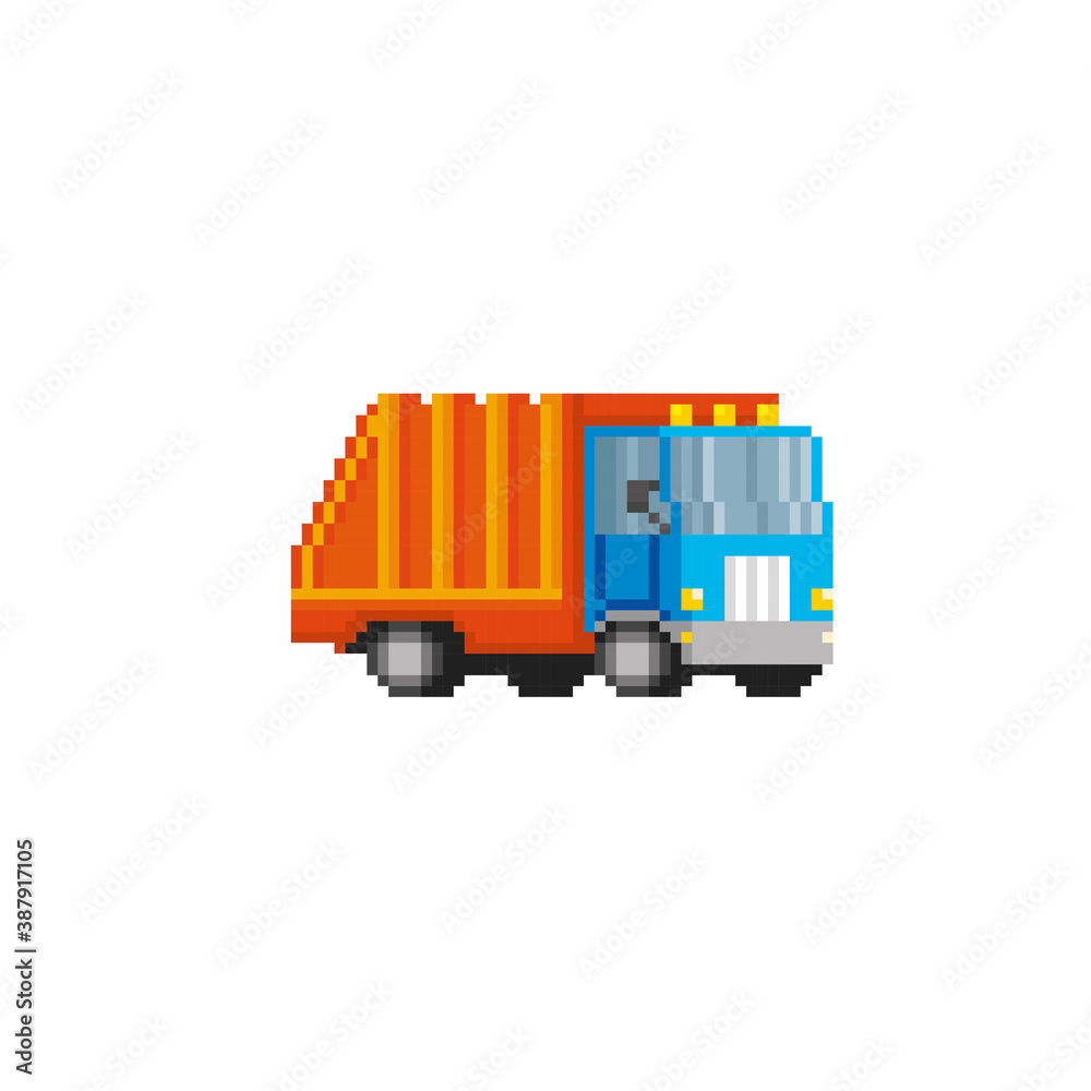 Truck for assembling and transportation garbage pixel art icon. Element ...
