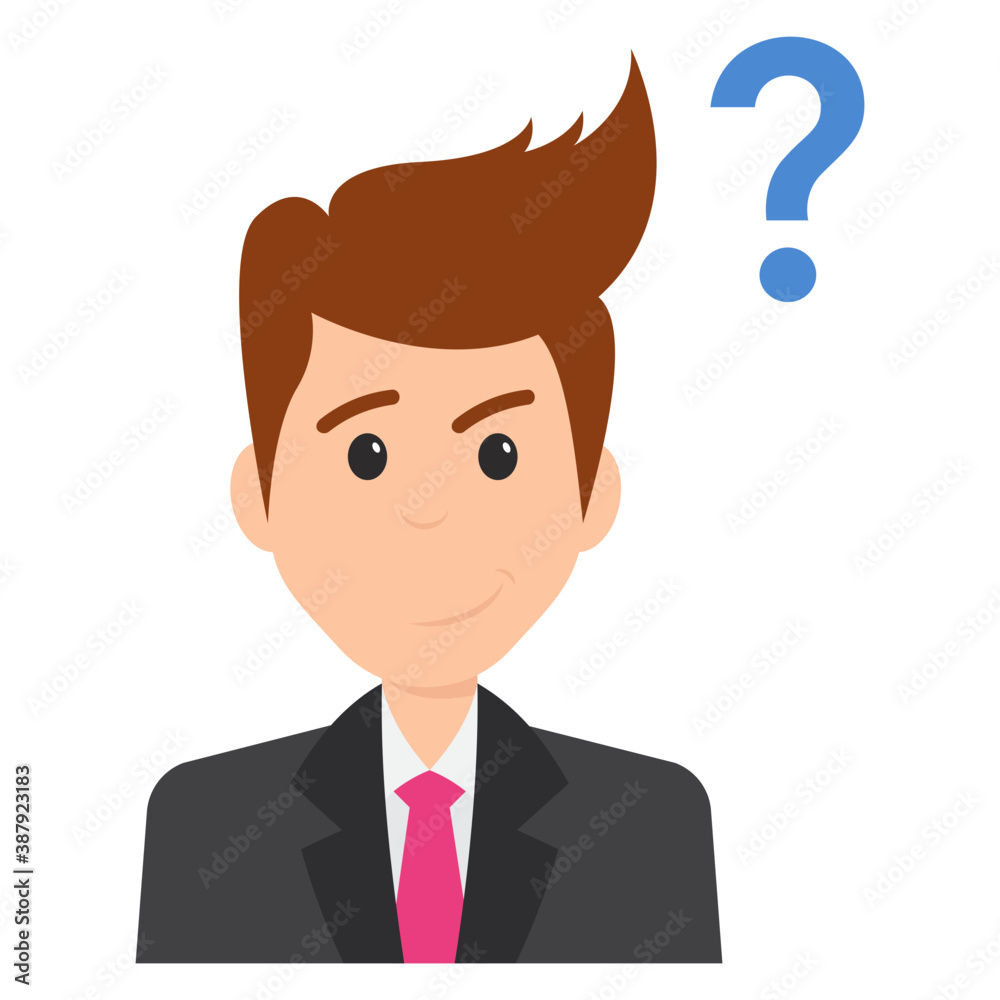 A male avatar shown as businessman and question mark showing him to be ...