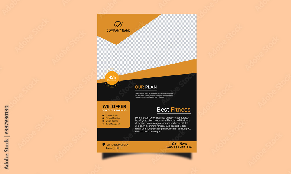 Fitness Flyer Layout with Rounded Layer. Template Design, Brochure ...