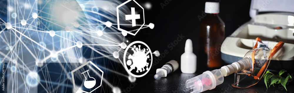 Inhalation with nebulizer at home. Asthma inhaler inhalation nebulizer ...