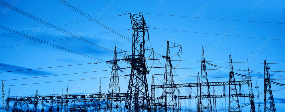 Transformer yard or substation, industrial power plant. step-down ...