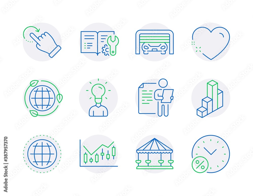 Business icons set. Included icon as 3d chart, Eco energy, Carousels signs. Job interview ...