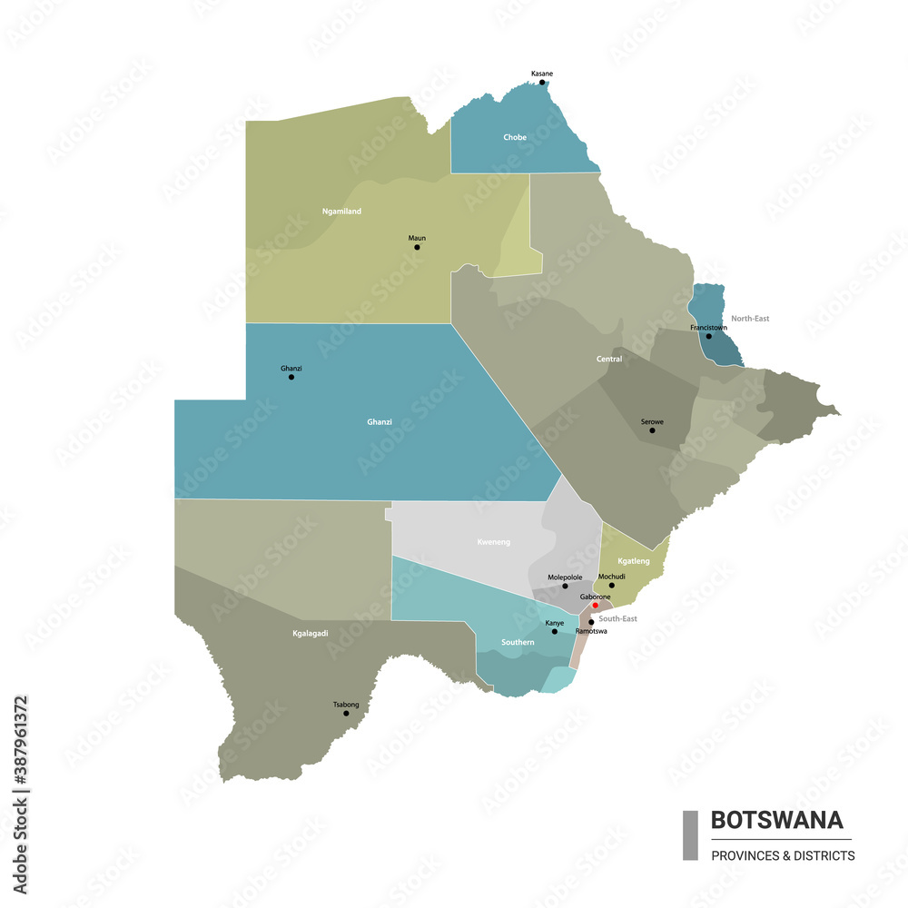 Botswana higt detailed map with subdivisions. Stock Vector | Adobe Stock