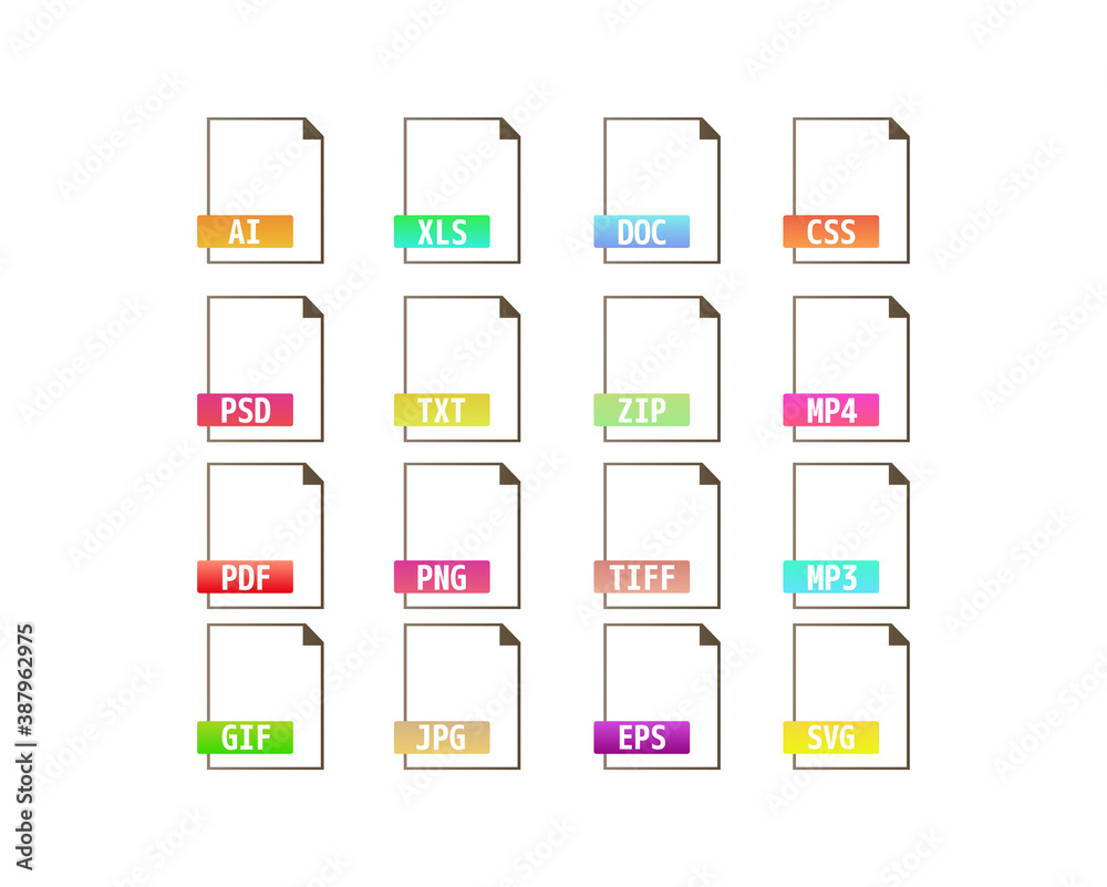 Vector illustration of saved file / Set of image files, documents ...