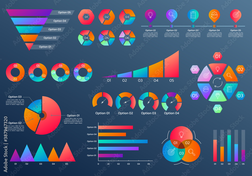 Chart and graph set. Business data infographic elements with circle ...
