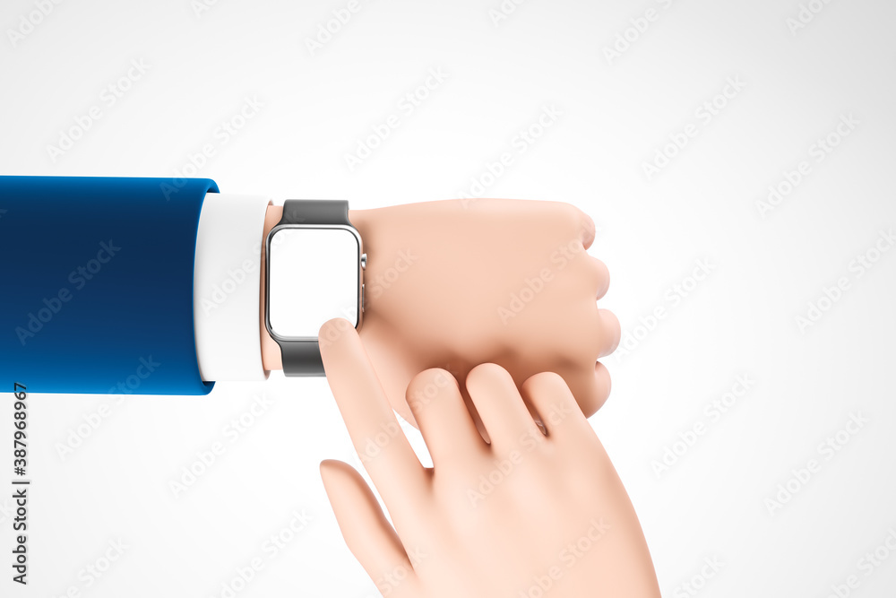 Cartoon business man hand in suit with smart watch over white ...