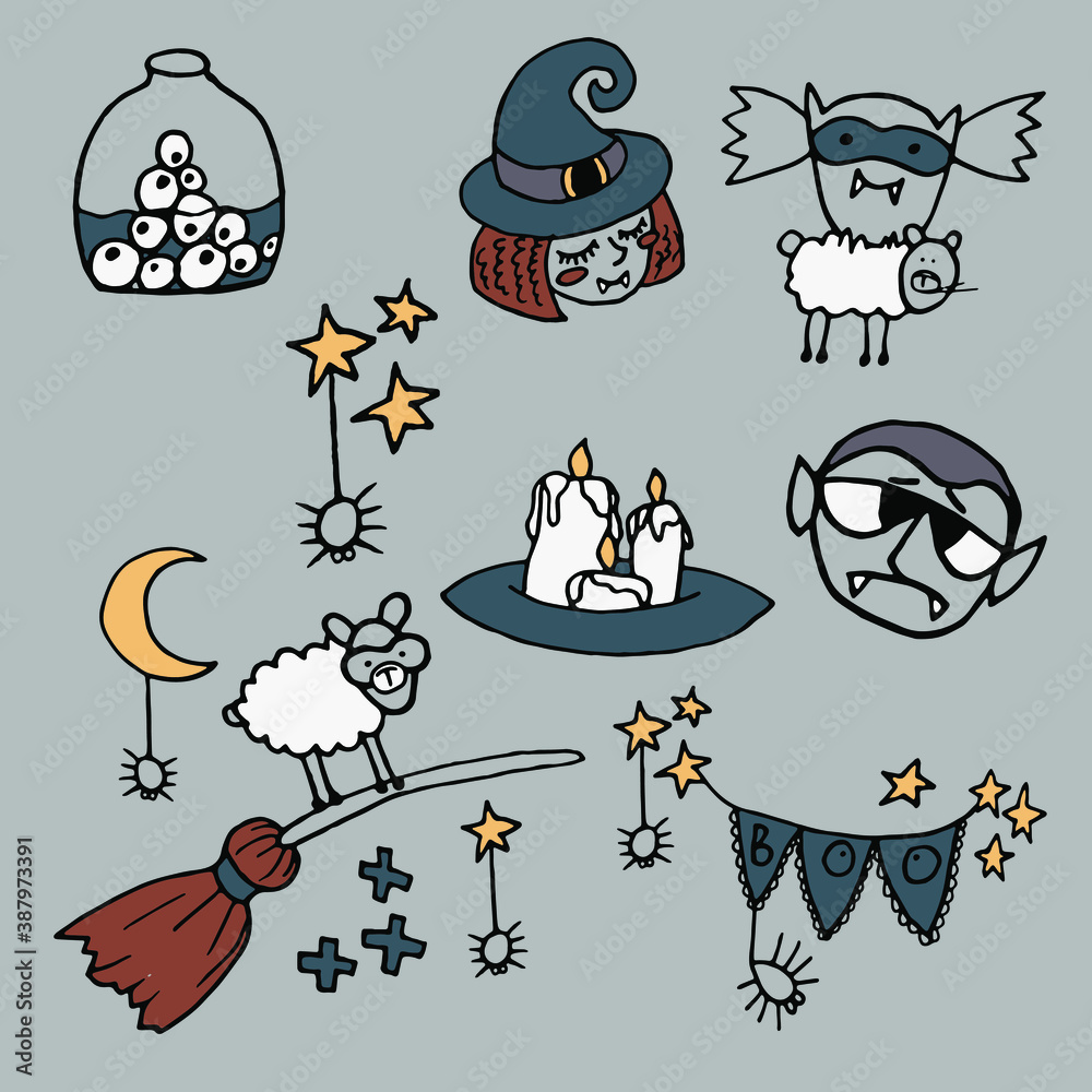 Halloween illustration vector collection. Cute clip art set in spooky ...
