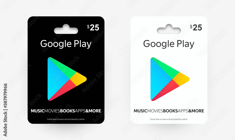 Gift card Google Play. Black and White Google Play gift card with ...