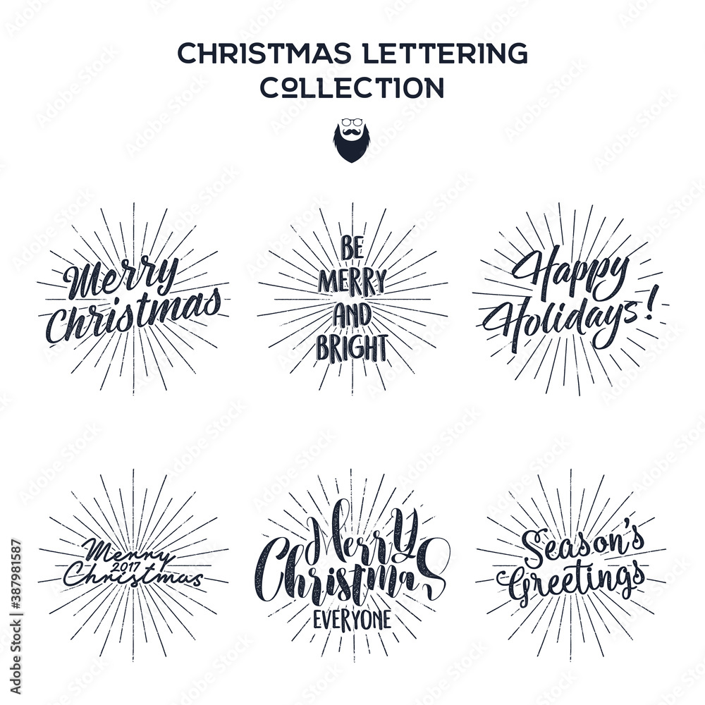 Set of Christmas , New Year 2017 lettering, wishes, sayings and vintage ...
