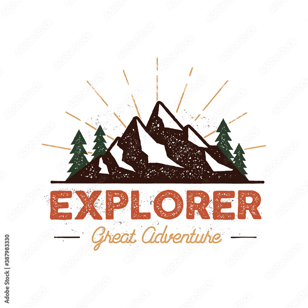 Outdoor explorer badge. Retro illustration of label. Typography and ...