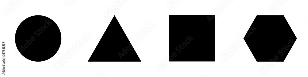 Set of icons of basic geometric shapes. Circle, equilateral triangle ...