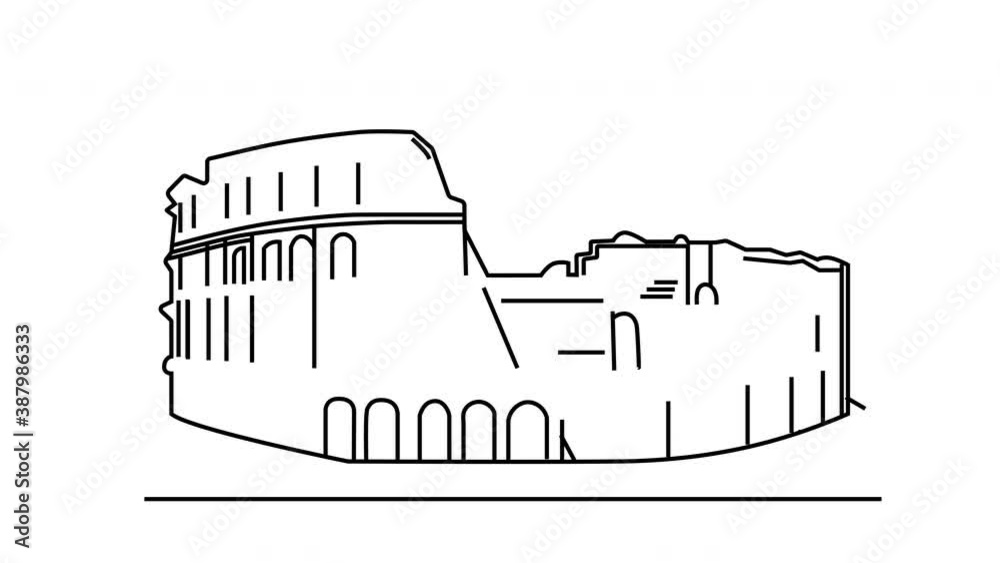 Self drawing line art animation. Colosseum of Rome outline. Line art ...