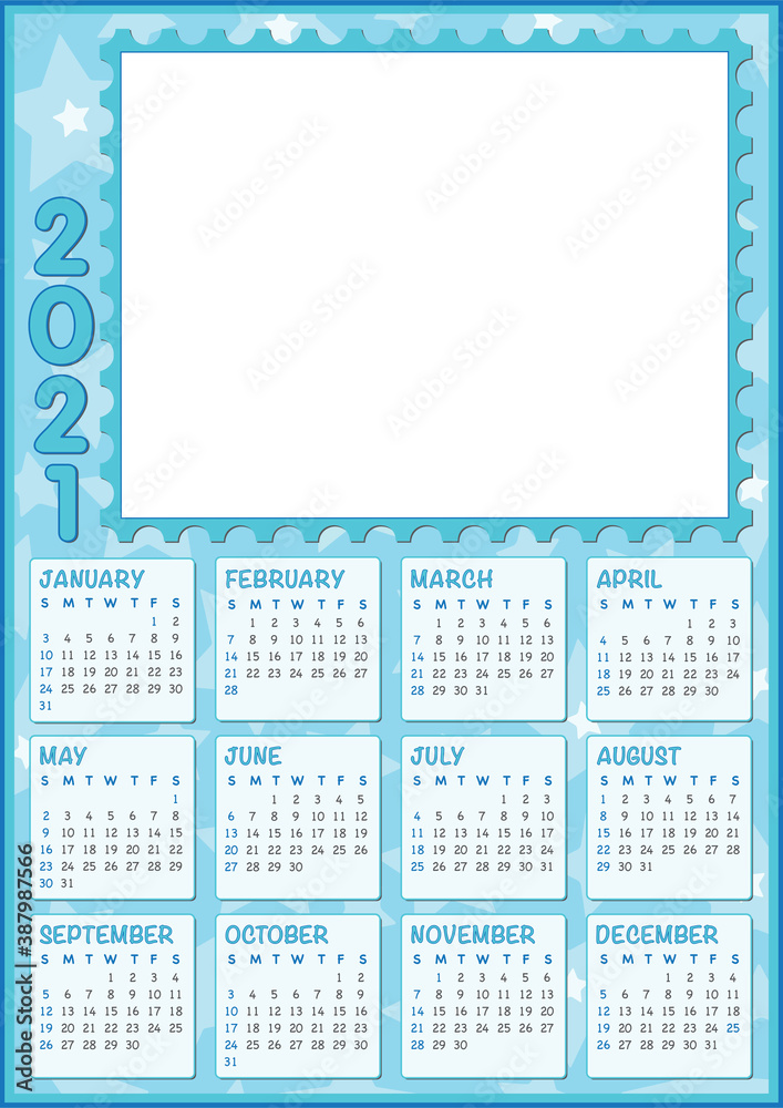 baby boy calendar 2021 with big photo frame Stock Vector | Adobe Stock
