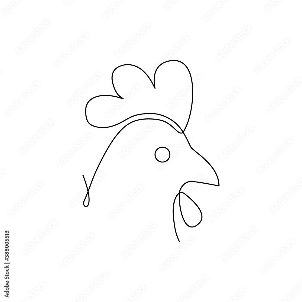 Chicken head line icon. Farm animal continuous line drawn vector ...