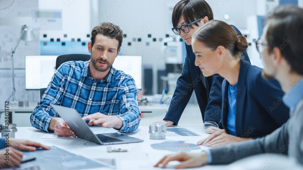 Factory Meeting Room: Multi-Ethnic and Diverse Team of Engineers ...