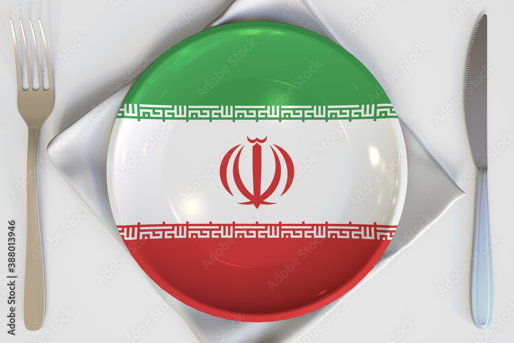 Top-down view of the plate with flag of Iran, national cuisine ...