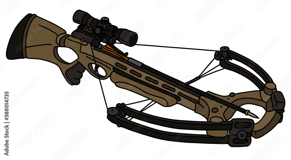 Poster The vectorized hand drawing of a modern khaki sport crossbow ...