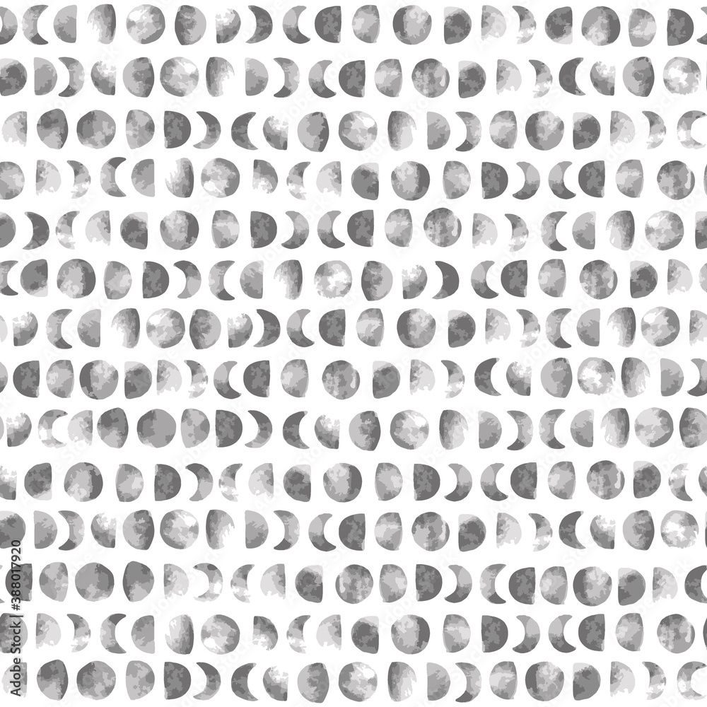 Moon phases vector pattern. Mystical lunar seamless background. Full ...