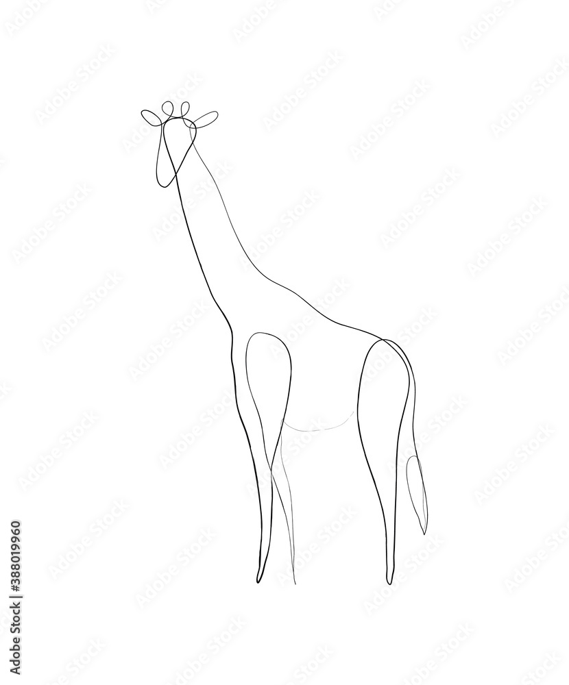 SINGLE-LINE DRAWING OF A GIRAFFE. This hand-drawn, continuous, line ...