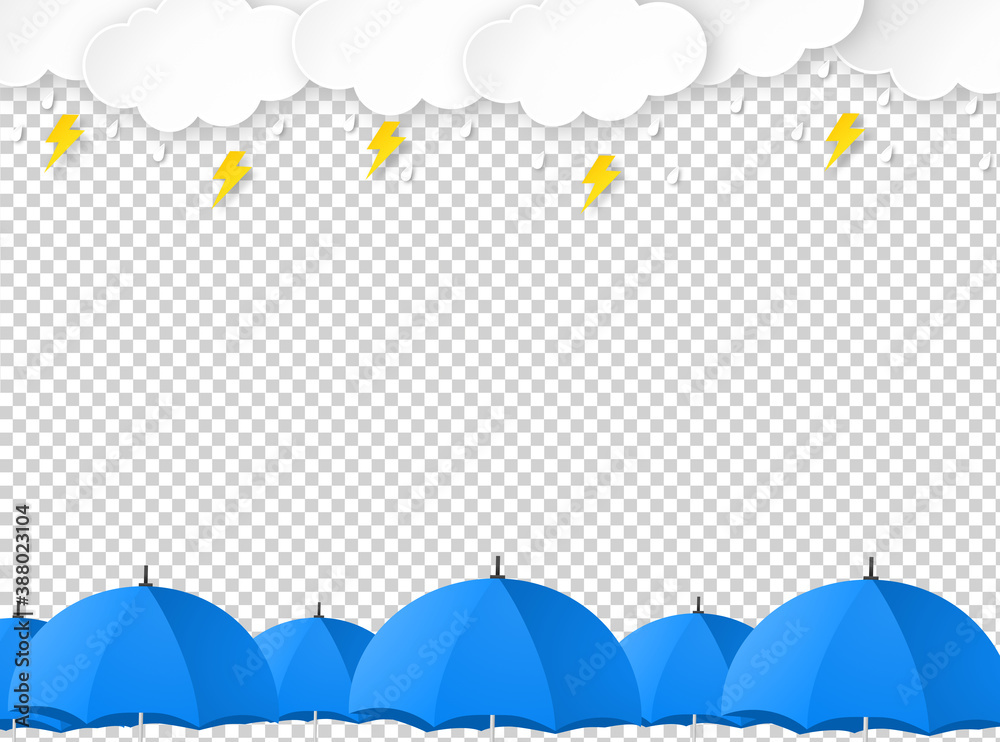 Cloud rain with umbrellas, thunderbolt isolate on png or transparent ...