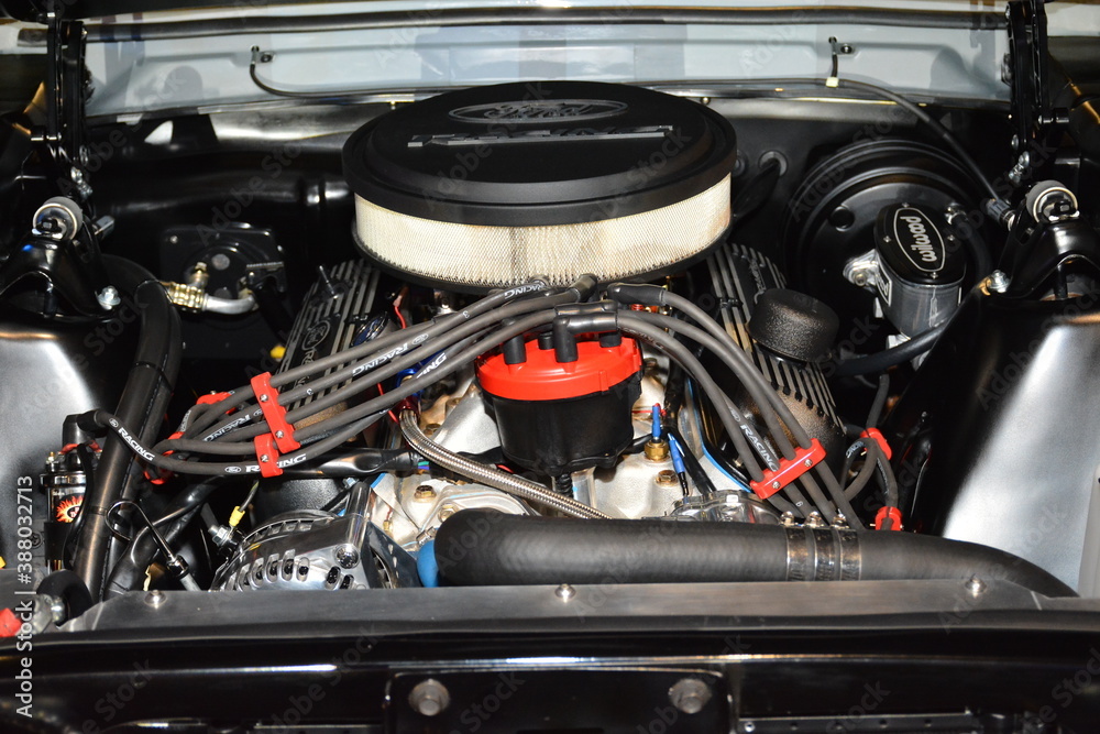 1965 Ford Mustang Fastback motor engine at 25th Trans Sport Show in ...