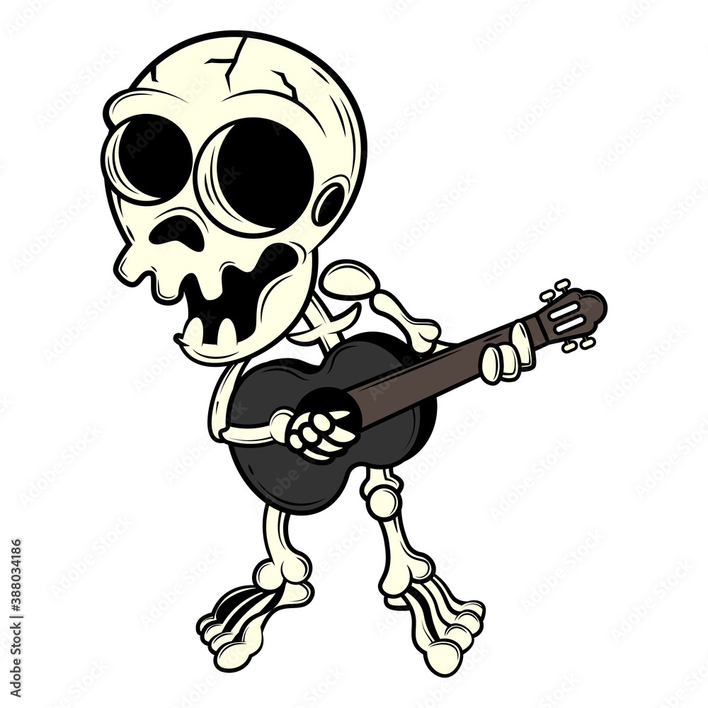 Funny Skeleton Cartoon Characters playing classical guitar while ...