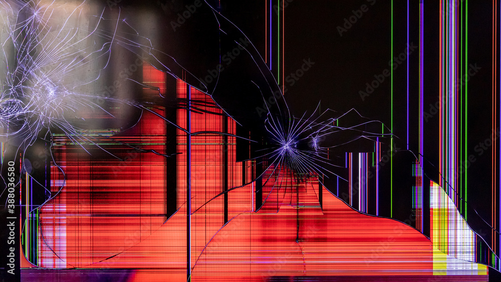 Broken glass plasma TV LCD screen on white isolated background Stock ...