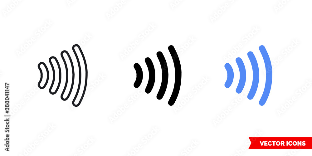 Contactless payment icon of 3 types color, black and white, outline ...