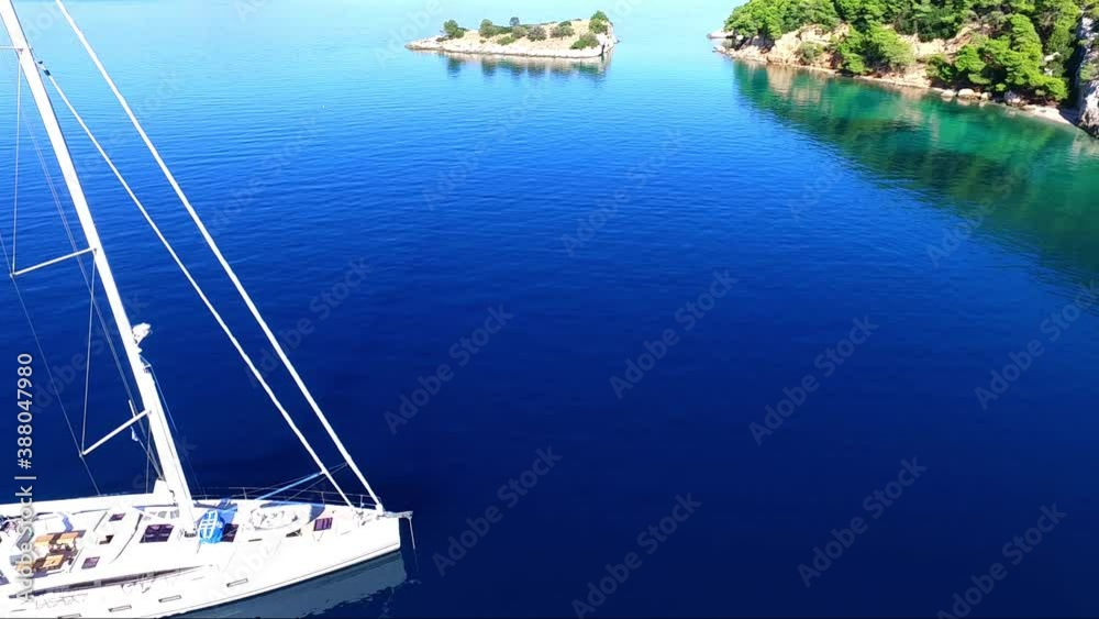 Aerial view of Siderona bay, Corinthia, Greece, on a lovely bright day ...