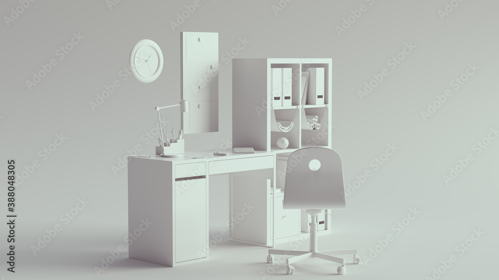 White Home Office Small Simple Setup 3d illustration Stock Illustration ...