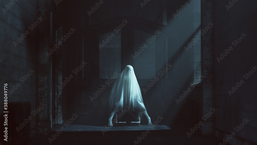 Ghost Evil Spirit Sitting in a Wheelchair in a Derelict Asylum Hospital ...