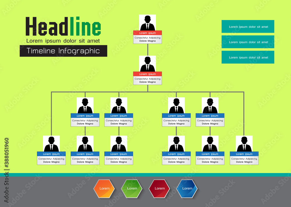 Organization Chart Infographics with People Icon and Abstract Line ...