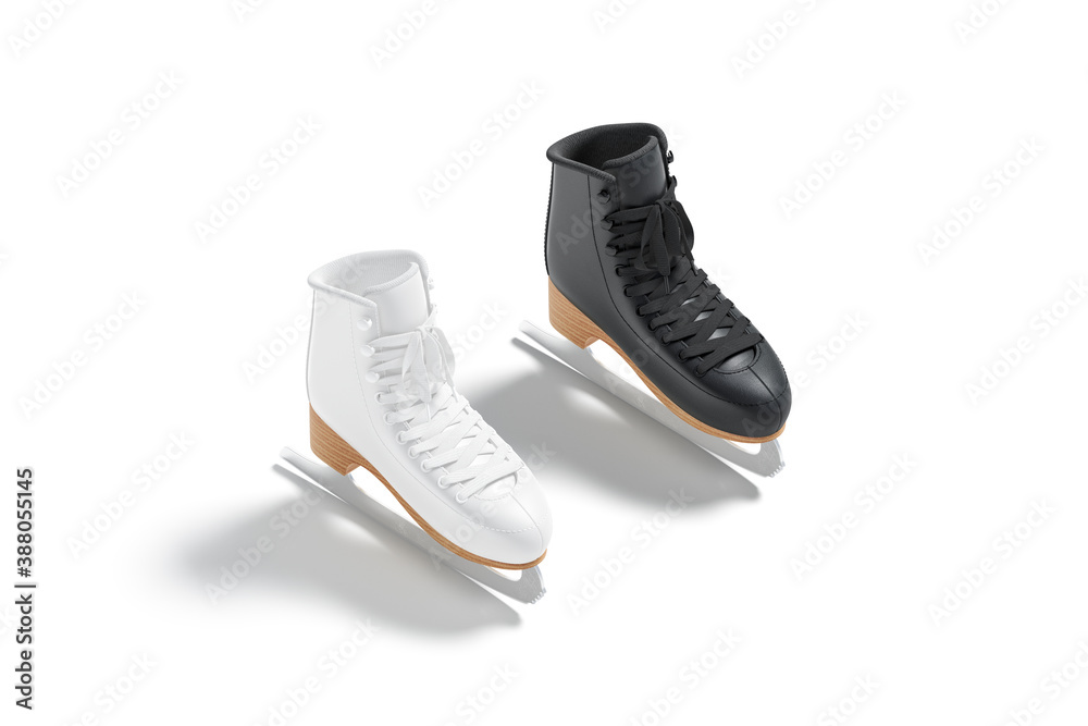 Blank black and white ice skates mockup set, side view Stock ...