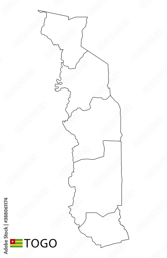Togo map, black and white detailed outline regions of the country ...