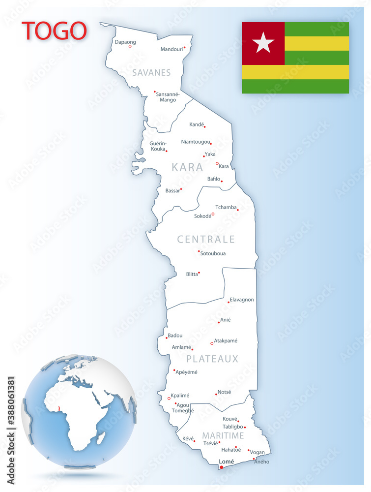 Detailed Togo administrative map with country flag and location on a ...