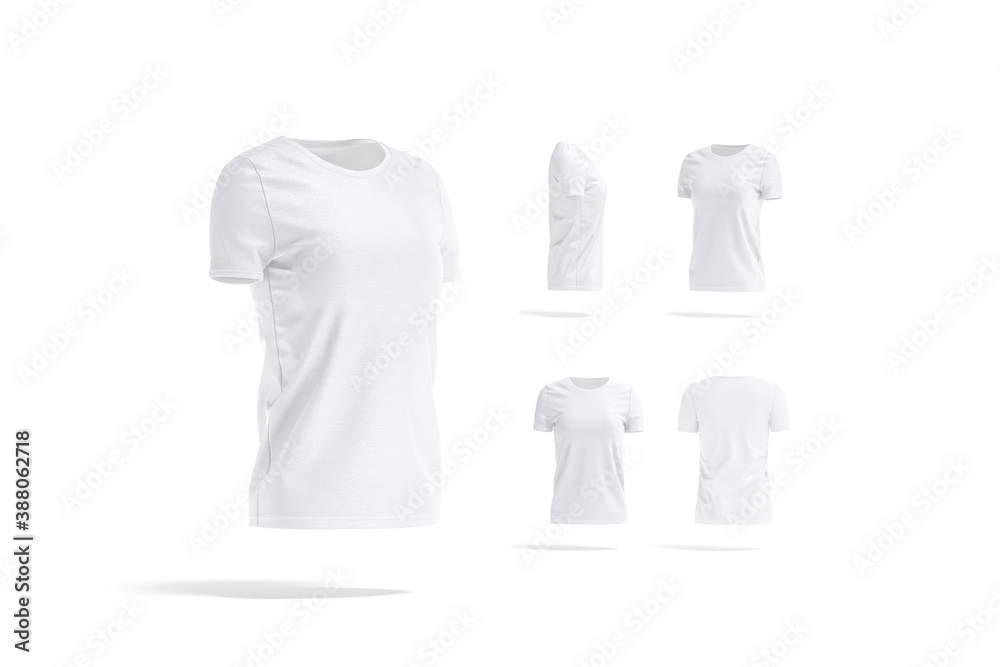 Blank White Women T Shirt Mockup Different Views Stock Illustration