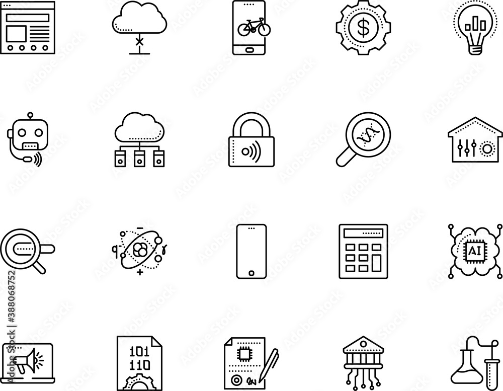 technology vector icon set such as: email, transport, programmer ...