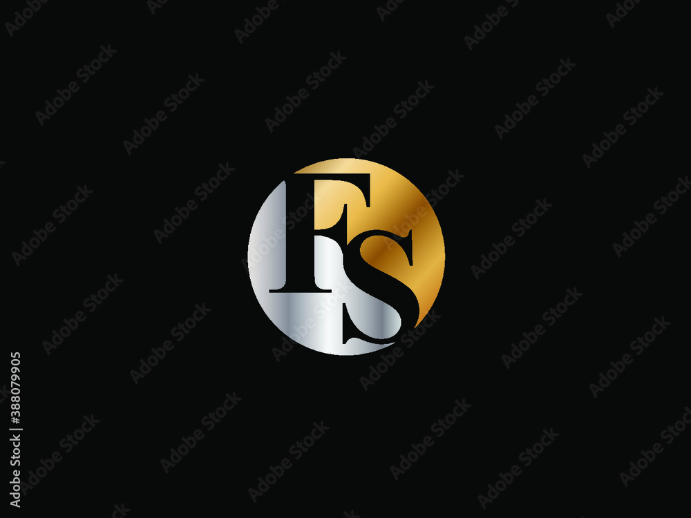 FS initial logo letter with circle shape Gold silver color vector ...