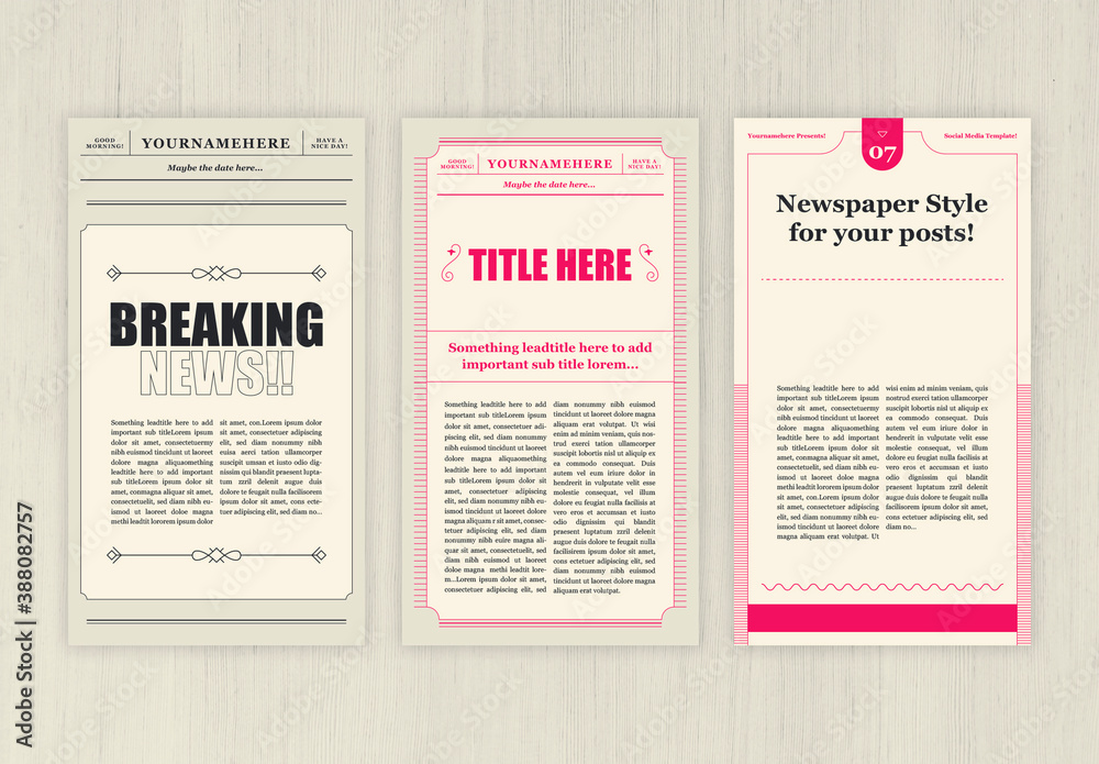 Portrait Newspaper Style Social Media Layouts Stock Template | Adobe Stock