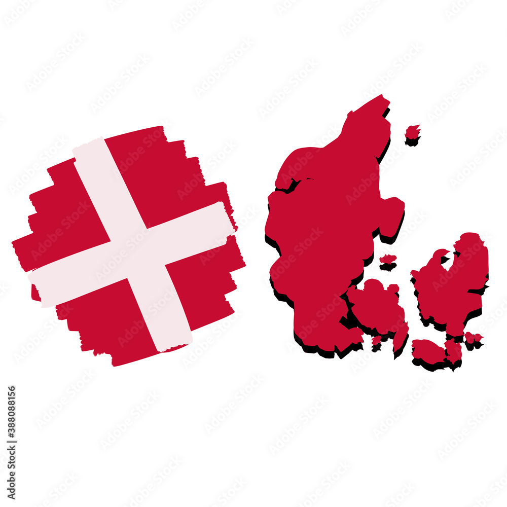 Map Of Denmark. Scandinavian flag with a cross. White and red national ...