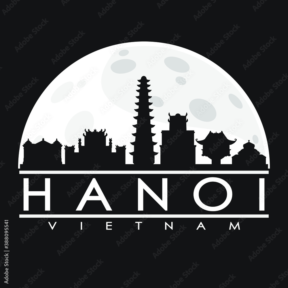 Hanoi Full Moon Night Skyline Silhouette Design City Vector Art Logo ...