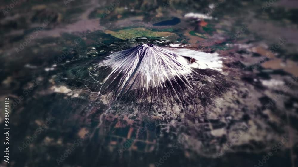 Realistic relief map of Mount Fuji 3D render 360 degrees loop animation ...