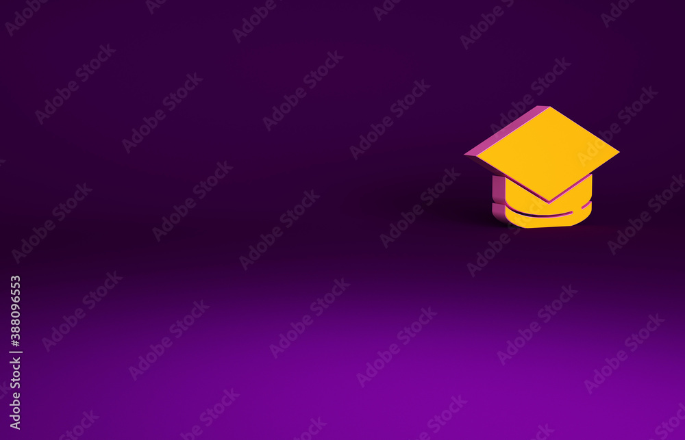 Orange Graduation cap icon isolated on purple background. Graduation ...