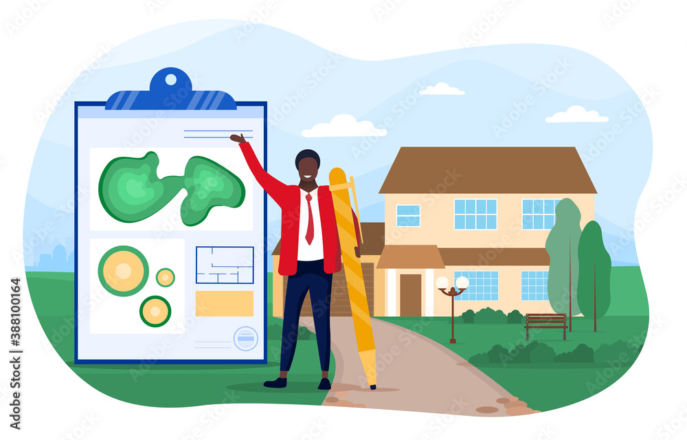 Abstract landscape design concept with a man landscape designer coming ...