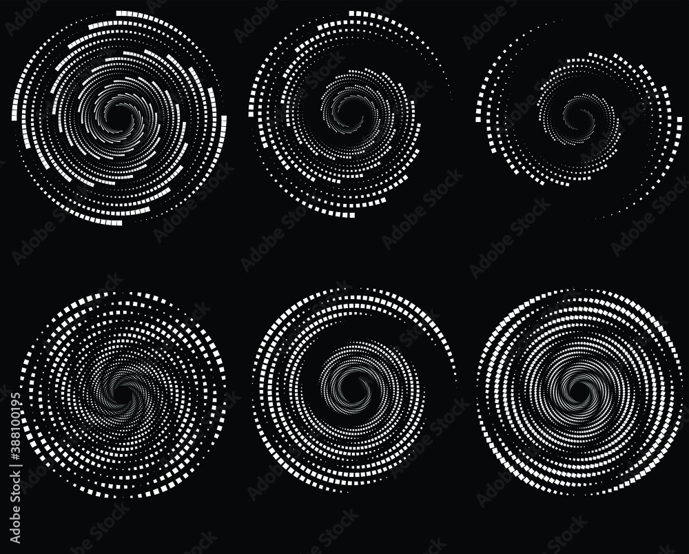 Dotted, dots, speckles abstract concentric circle. Spiral, swirl, twirl ...
