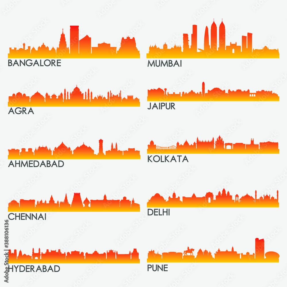 Skyline City Silhouette Design Collection. Vector Illustration Set Clip ...