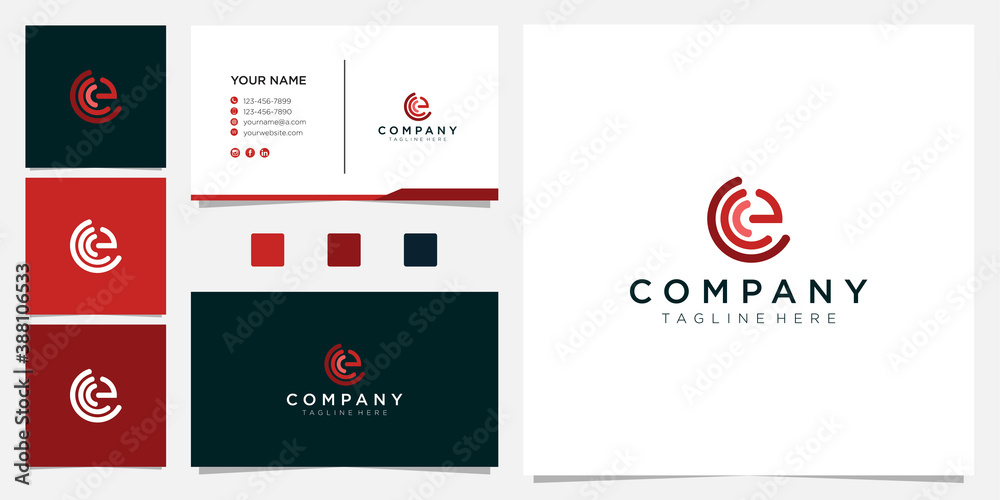 letter E tech logo with business card premium Stock Illustration ...